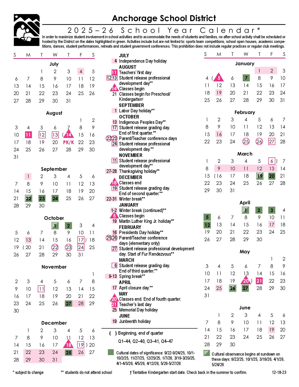 Anchorage School District Calendar 2025-2026 [Holiday Breaks] - New ...