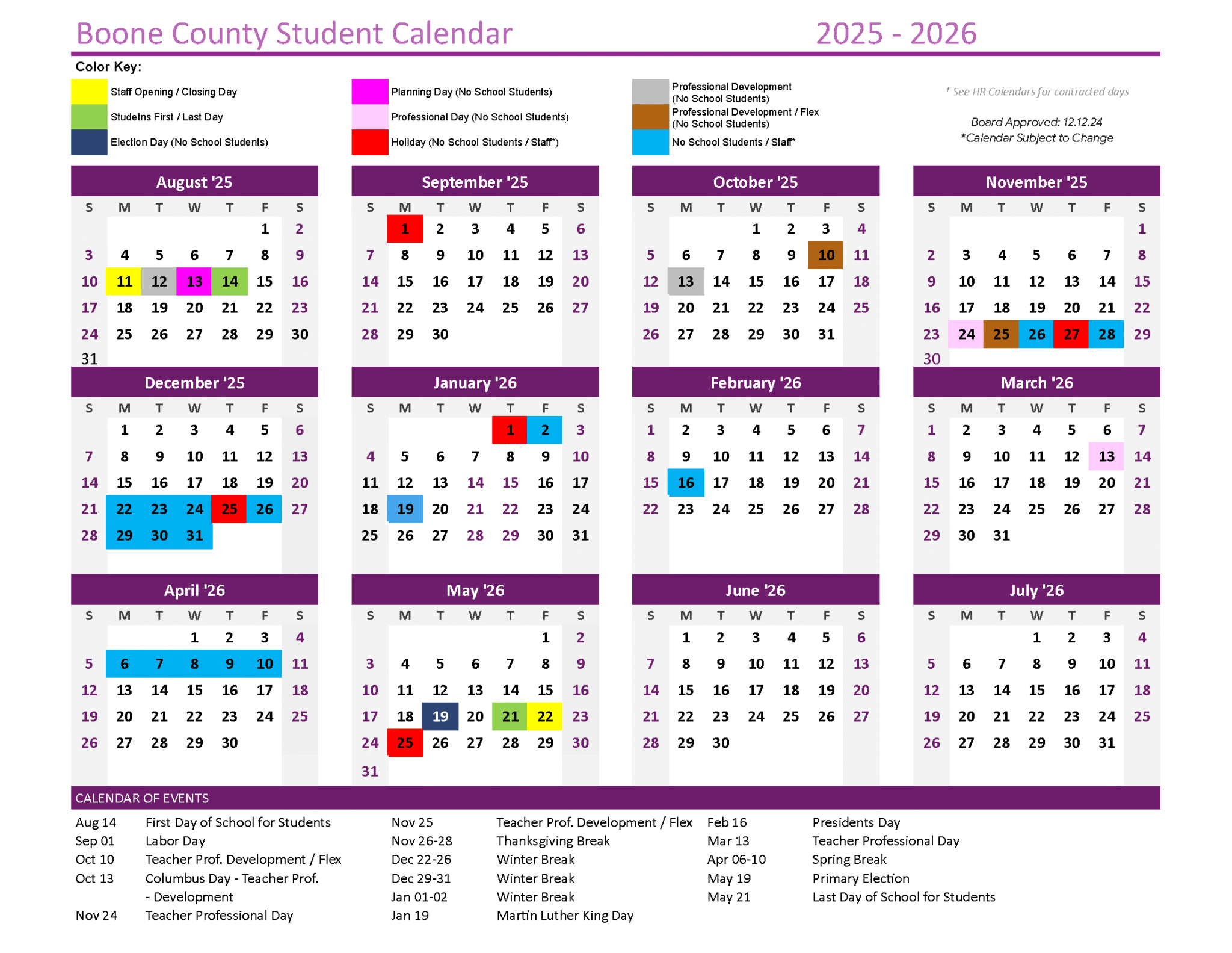 Boone County Schools Calendar 2025-2026 [Holiday Breaks] - New School Calendar