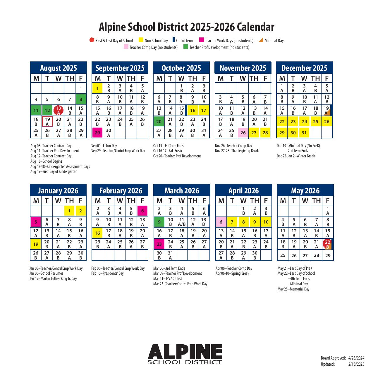 Alpine School District Calendar 2025-2026 (Holiday Breaks) - New School ...