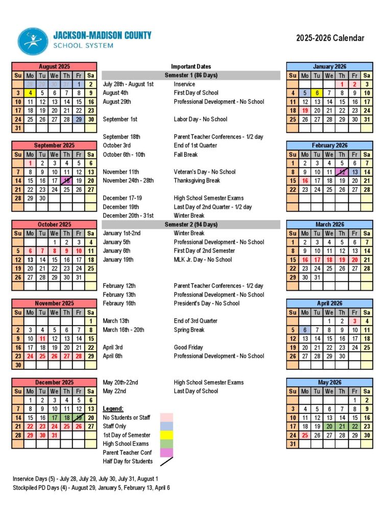 Madison County Schools Calendar 2025-2026 (Holiday Breaks)