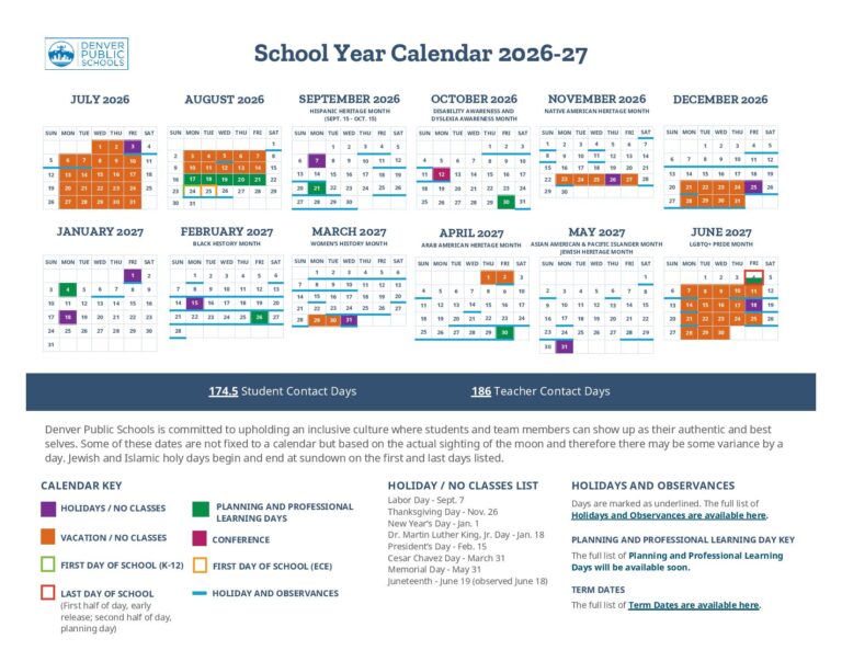 Denver Public Schools Calendar 2026-2027 (Holiday Breaks) - New School ...