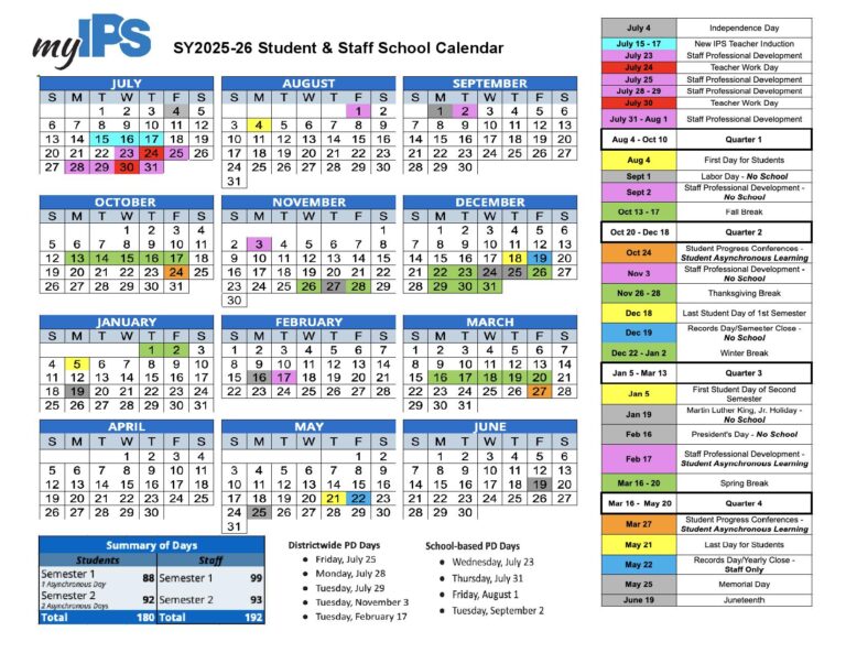 Indianapolis Public Schools Calendar 2025-2026 (Holiday Breaks)