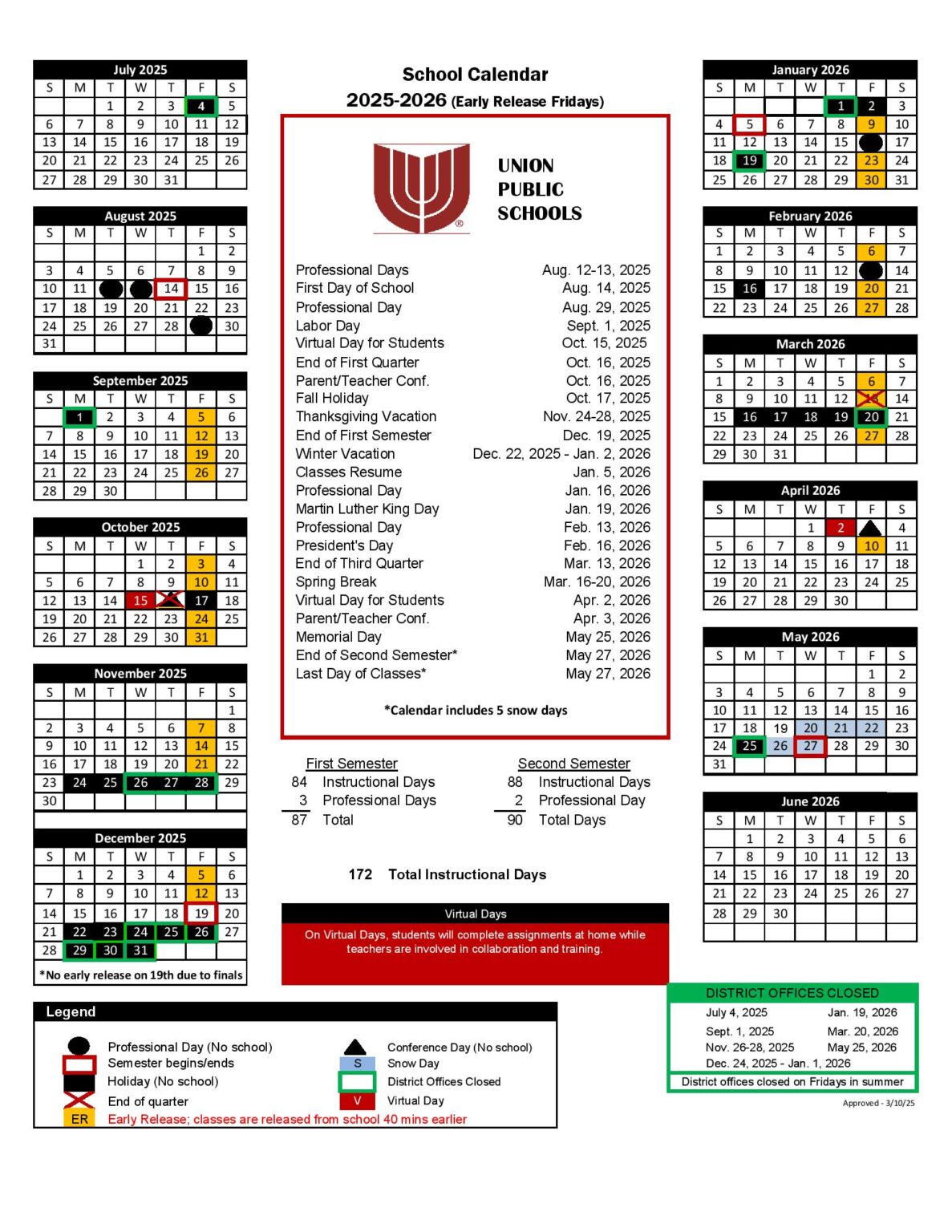 Union County Public Schools Calendar 2025-2026 (Holidays)