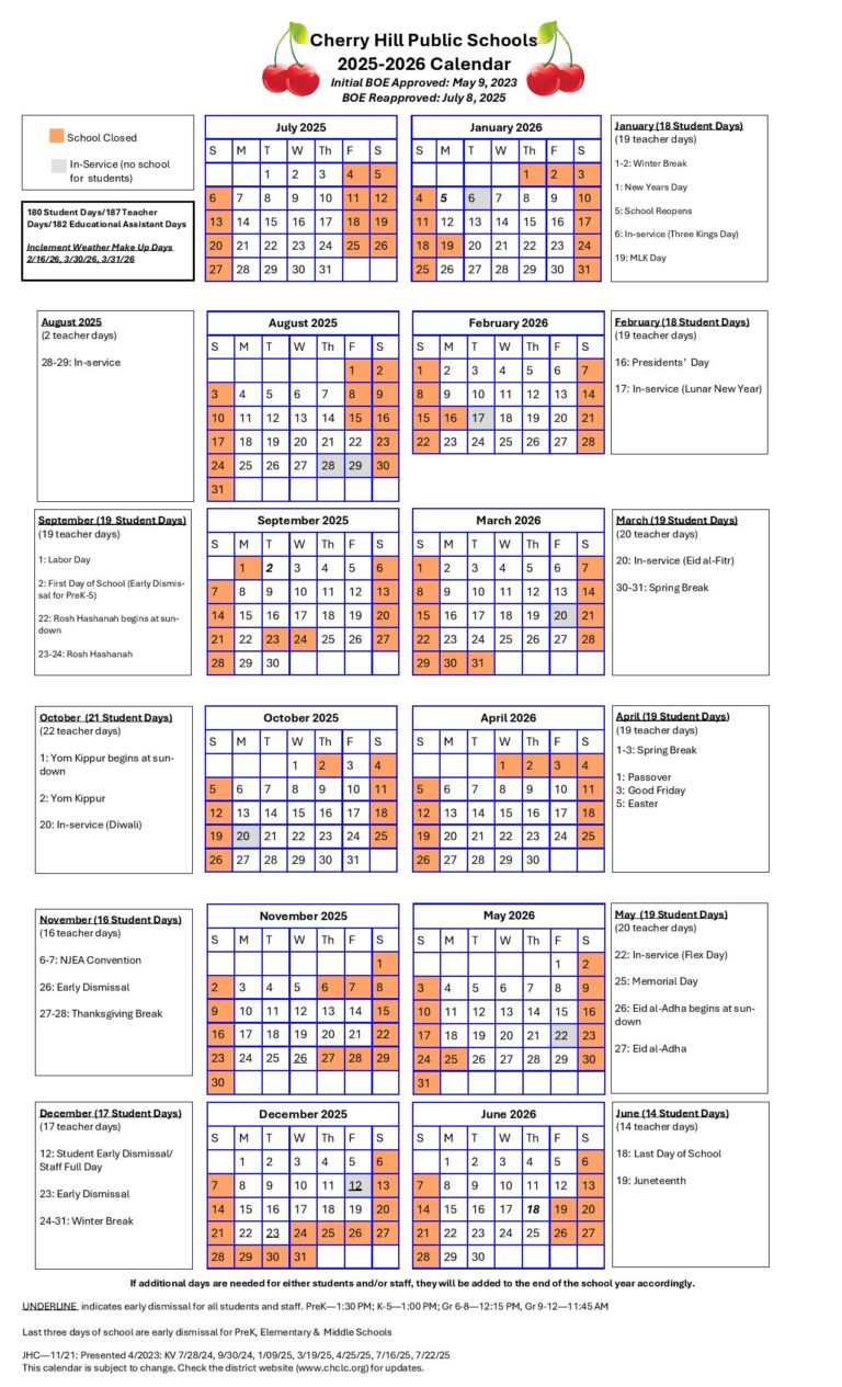 Cherry Hill Schools Calendar 2025-2026 | CHPS Holidays