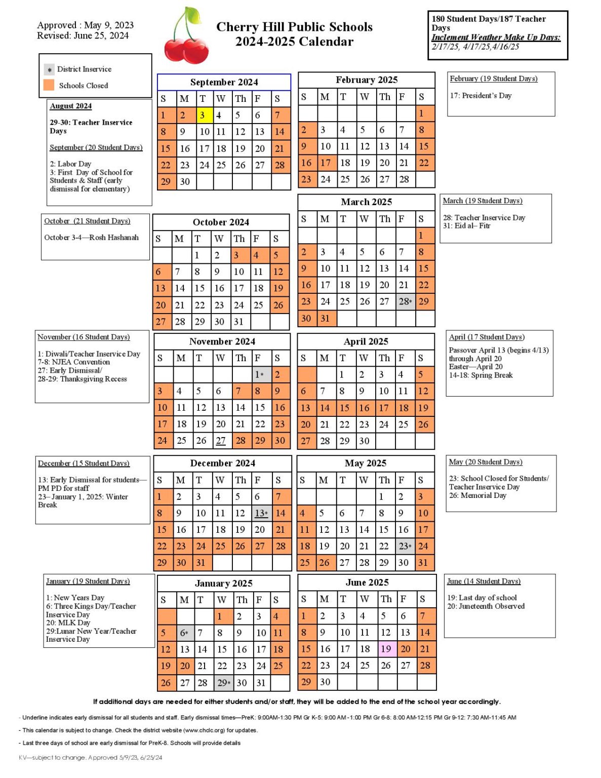 Cherry Hill Schools Calendar 2025-2026 | CHPS Holidays