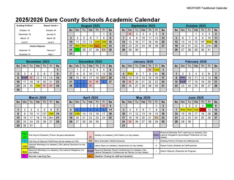 Dare County Schools Calendar 2025-2026 | DCS Holidays