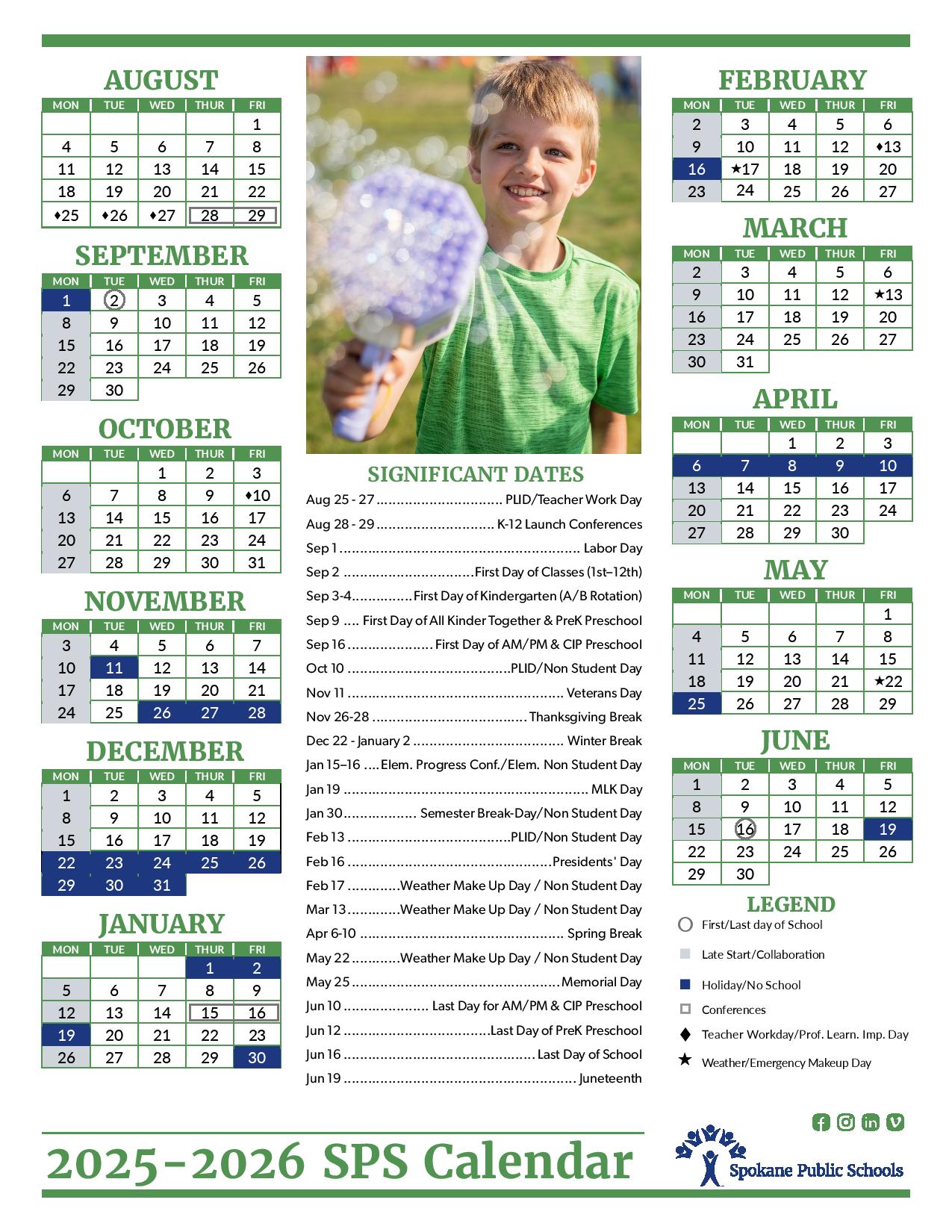 Spokane Public Schools Calendar 2025-2026 | Holiday Dates