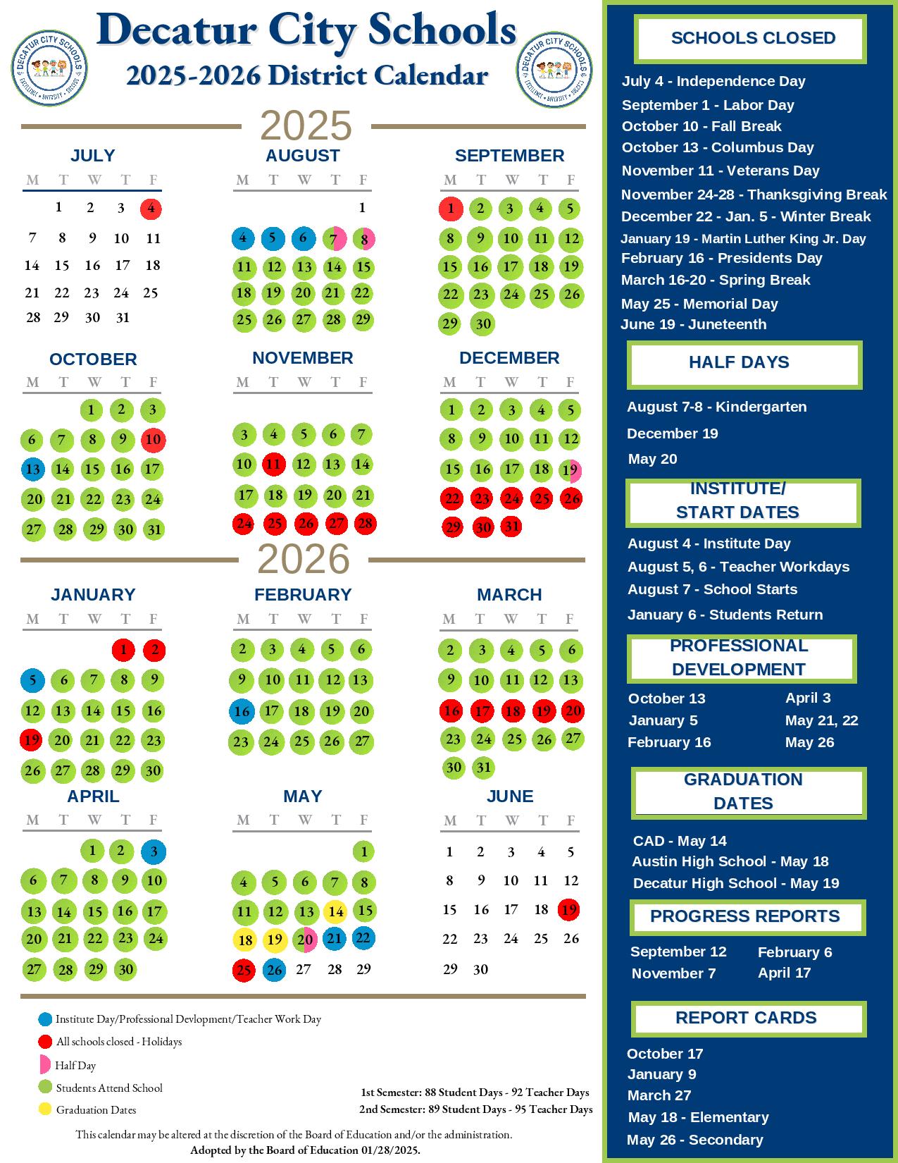 Decatur City Schools Calendar 2025-2026 & Holidays