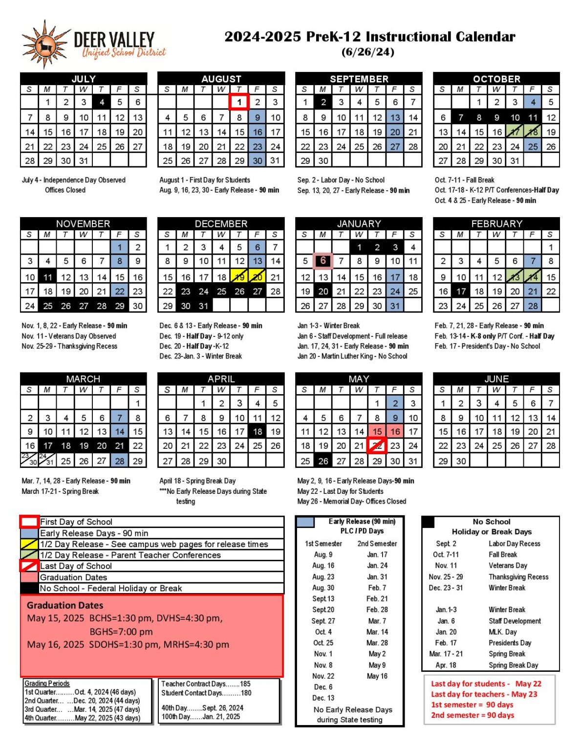 Deer Valley Unified School District Calendar 2024-2025 - New School ...