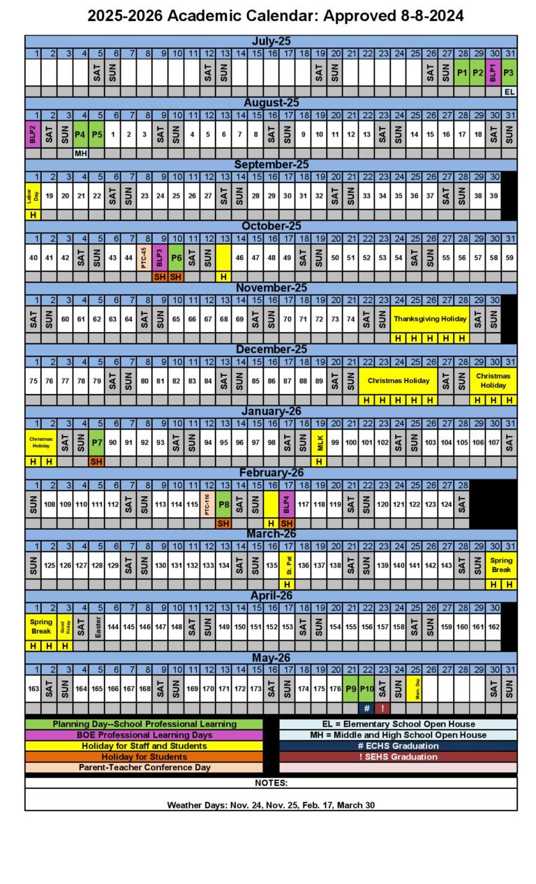 Effingham County Schools Calendar 2025-2026 Holidays