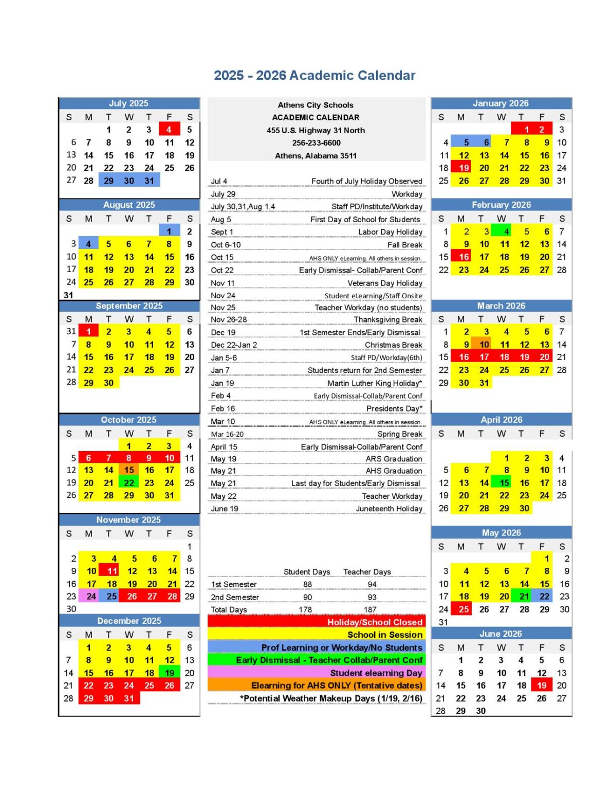 Athens City Schools Calendar 2025-2026 | Holidays - New School Calendar