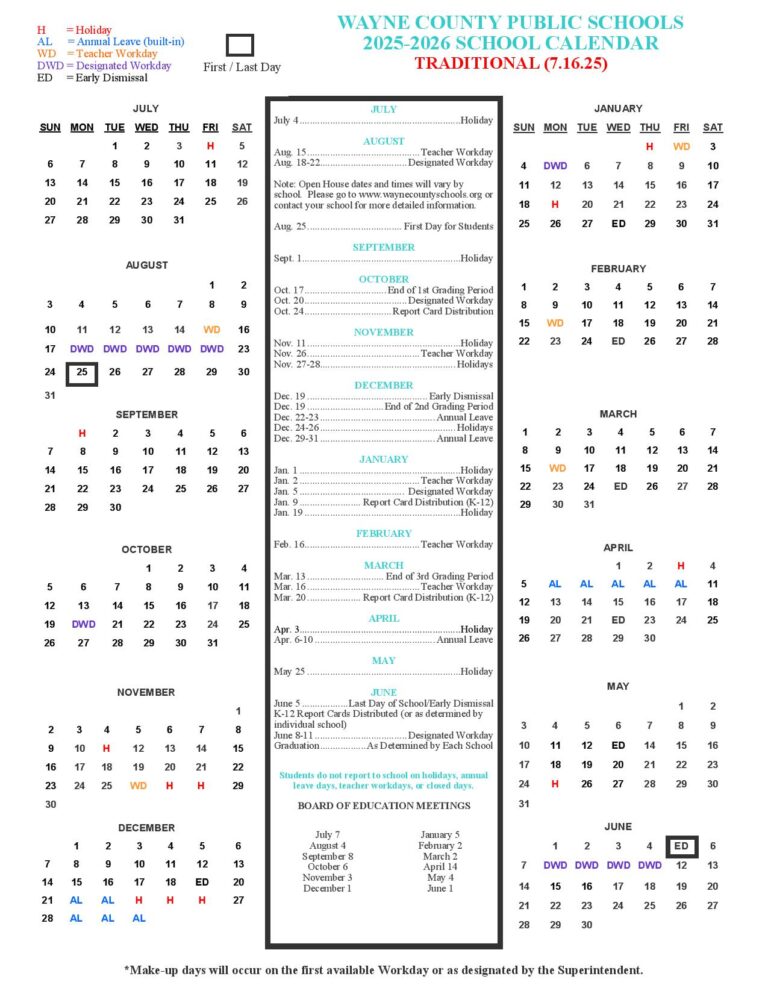Wayne County Public Schools Calendar 2025-2026