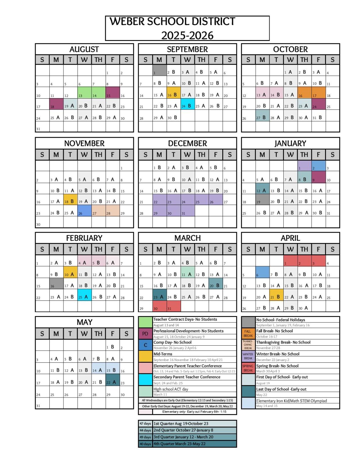 Weber School District Calendar 2025-2026 Holidays