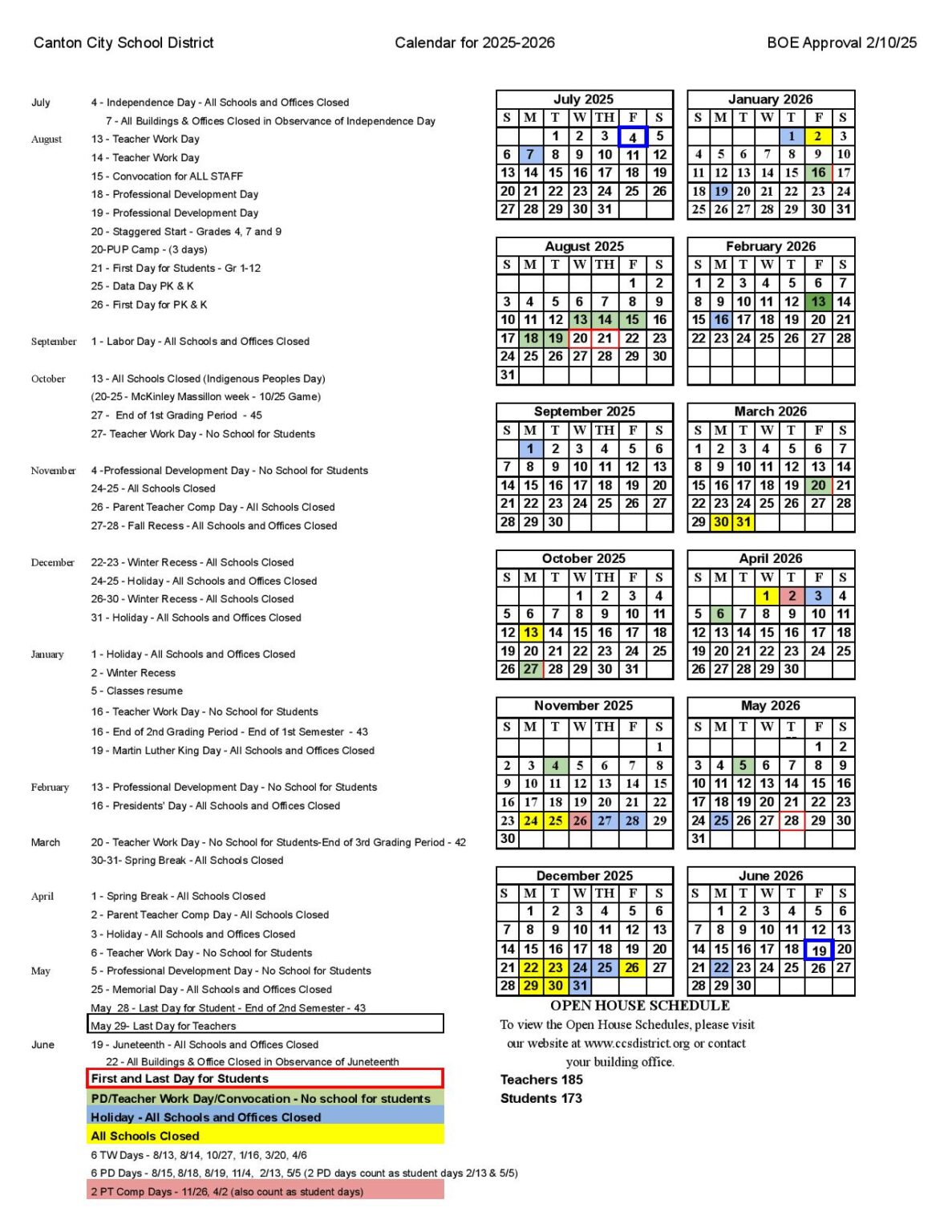 Canton City Schools Calendar 2025-2026 | Ohio