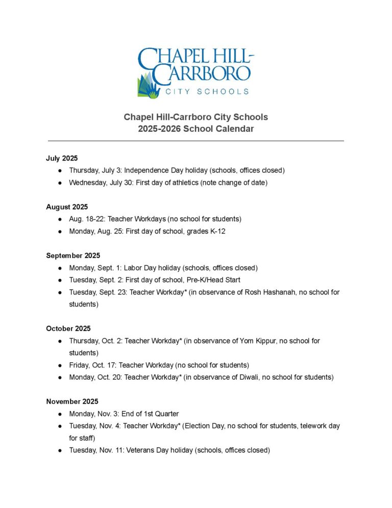 Chapel Hill Carrboro City Schools Calendar 2025-2026
