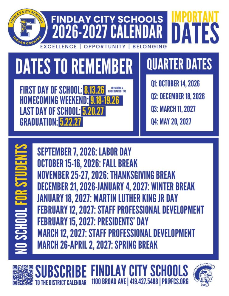 Findlay City Schools Calendar 2026-2027 | Holiday Breaks
